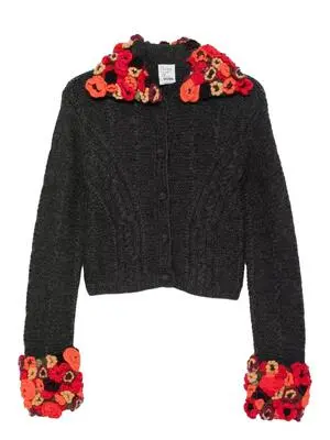Moschino 2000s Floral Appliqué Cable-knit Sweater - Grey
