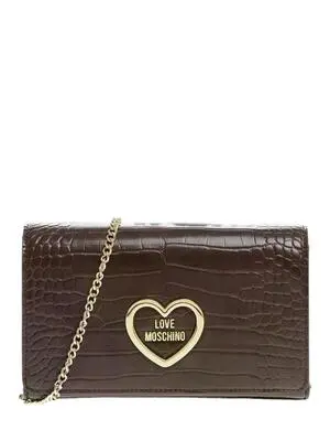 Moschino Croc Effect Heart Logo Shoulder Bag - Brown