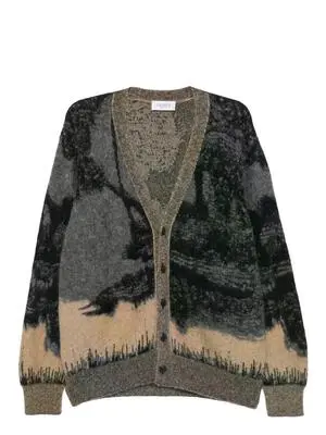 LANEUS Intarsia Knit Button-up Cardigan - Grey