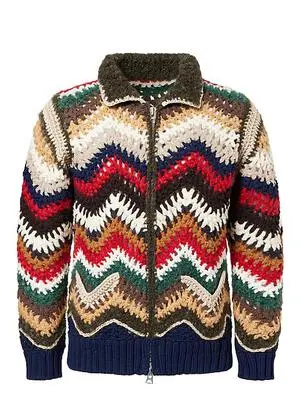 SACAI Sacai Crochet-Knit Zip-Up Wool-Blend Cardigan