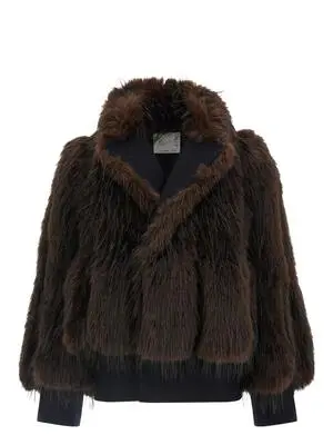 Sacai Long-pile Cropped Jacket - Brown