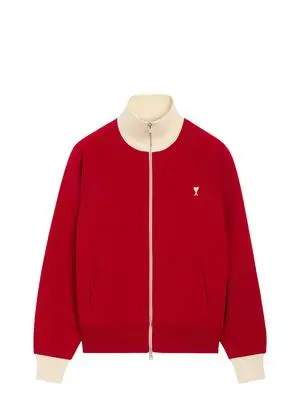AMI Paris Red Zipped Cotton Sweatshirt With De Coeur Logo - Ruby Red/ivory White