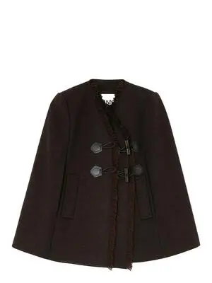GANNI Wool Cape With Fringed Trim - Brown
