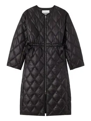 GANNI Quilted Coat With Drawstring Waist - Black