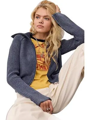 Free People Josephine Funnel-neck Cardigan - Navy