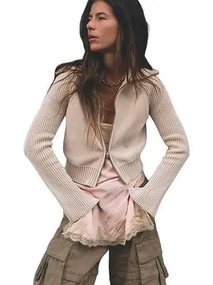 Free People Josephine Funnel-neck Cardigan - Tea