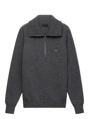 Prada Wool And Cashmere Zip-up Polo Sweater - Grey