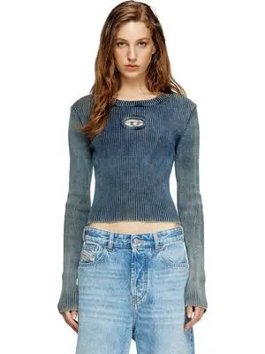 DIESEL® Rib-knit Top With Oval D Cut-out - Blue
