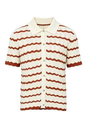 VAYLA Smart-casual Button-down Knitted Top - Beige Stripes Mocha