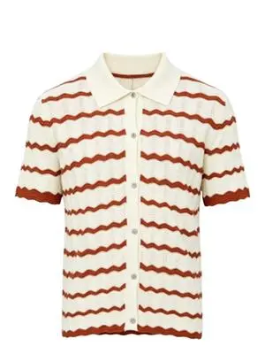 VAYLA Smart-casual Button-down Knitted Top - Stripes Mocha