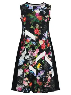 CONQUISTA Conquista Sleeveless A-Line Dress With Floral And Geometric Print