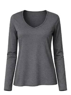 CONQUISTA Essential Long-sleeve V-neck Top - Brown