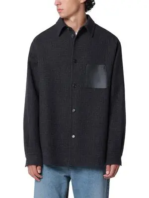 Loewe Wool Blend Micro-check Shirt Jacket With Anagram Pocket - Blue