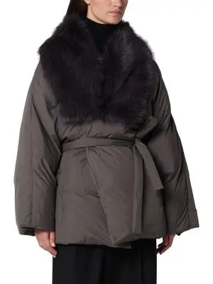 Source Unknown Egizio Puffer Jacket With Faux Fur Collar - Grey