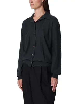 Source Unknown Merino Wool Cardigan With Open Polo Collar - Grey