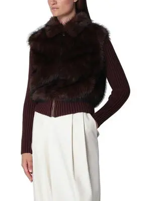 Source Unknown Faux Fur Insert Cardigan - Brown