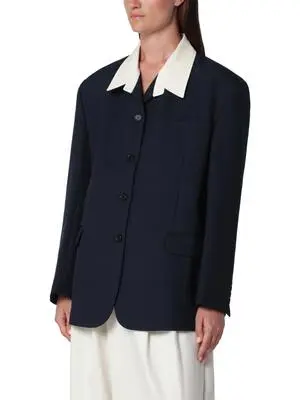 Source Unknown Single-breasted Jacket With Contrasting Collar - Blue
