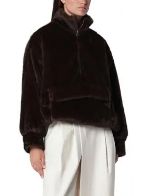 Source Unknown Faux Fur Half-zip Sweatshirt - Brown