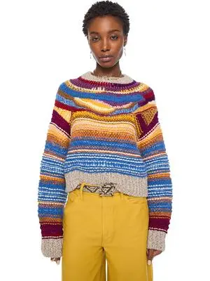 MOTHER The Boxy Jumper Multi Color Striped Crewneck Sweater - Grey