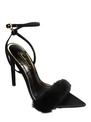 Frederick's Of Hollywood Aileen Pointed Toe Stiletto Sandal With Feather Detail - Black