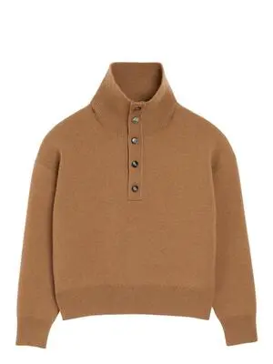 AMI Paris AMI Paris High Buttoned Collar Wool Sweater Camel