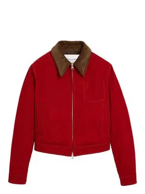 AMI Paris Red Cotton Zipped Jacket - Ruby Red