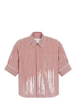 AMI Paris Striped Cotton Shirt - Ruby Red/white