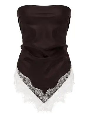 EFFEI Lace Trimmed Cupro Bandeau Top - Brown