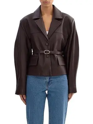 LAMARQUE Leather Belted Jacket - Mahogany