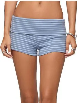 EDIKTED Monikah Striped Foldover Micro Shorts - Blue