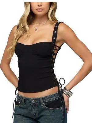 EDIKTED Adi Grommet Lace Up Corset - Black