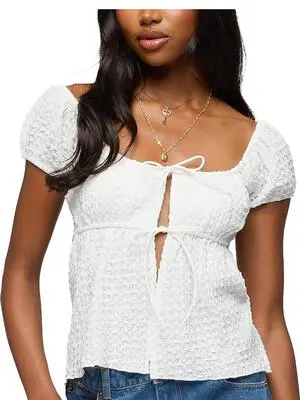 EDIKTED Dorothey Textured Tie Front Top - White