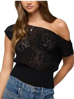 EDIKTED Cyra Floral Knit Off-shoulder Top - Black