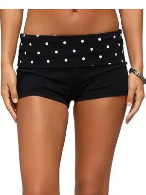 EDIKTED Polka Dot Foldover Micro Shorts - Black