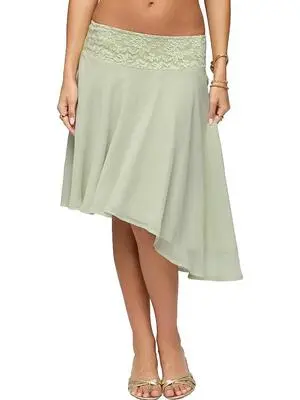 EDIKTED Evia Asymmetric Midi Skirt - Sage