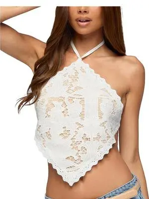 EDIKTED Handkerchief Lace Halter Top - White