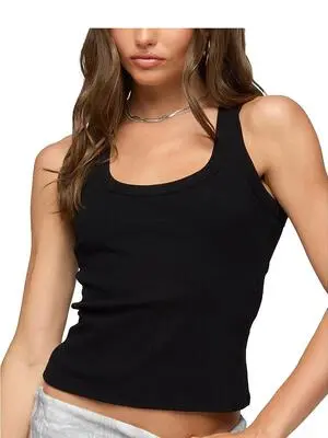 EDIKTED Harlowe Ribbed Racerback Tank Top - Black