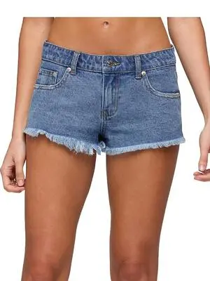 EDIKTED Crochet Pockets Low Rise Denim Micro Shorts - Blue-washed