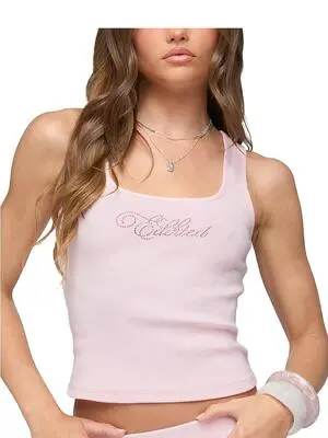 EDIKTED Studio Rhinestone Ribbed Tank Top - Light-pink
