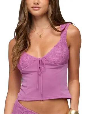 EDIKTED Vessa Lacey Tie Front Top - Pink