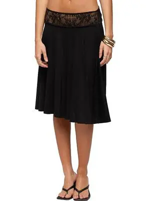 EDIKTED Crochet Waist Midi Skirt - Black