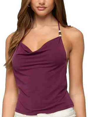 EDIKTED Bead Cowl Neck Backless Halter Top - Purple
