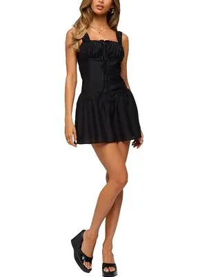 EDIKTED Harmonie Tie Front Mini Dress - Black