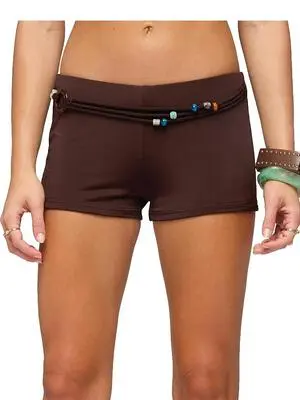 EDIKTED Janya Strappy Bead Belt Micro Shorts - Brown
