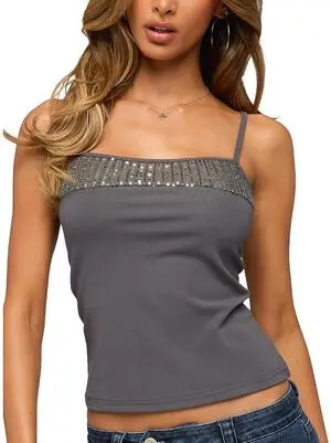 EDIKTED Shakked Sequin Tank Top - Dark-gray