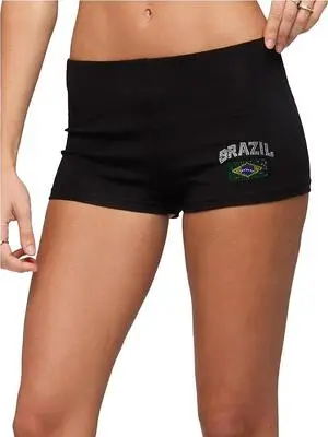 EDIKTED Brazil Rhinestone Low Rise Shorts - Black