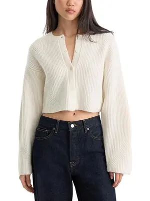 Good American Chunky Knit Cropped Cardigan - Chalk