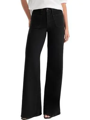 Good American Soft Tech Good Waist High Rise Palazzo Jeans - Black