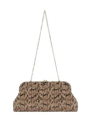 JIMMY CHOO Skylar Python-print Calfskin Clutch With Monogram Logo - Brown