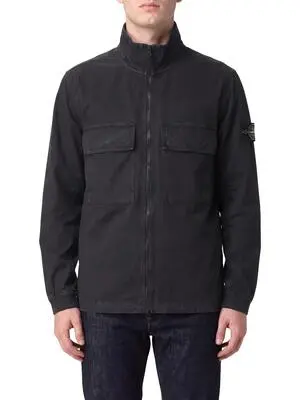 Stone Island Organic Cotton Shirt Jacket With Embroidered Compass Logo - Black
